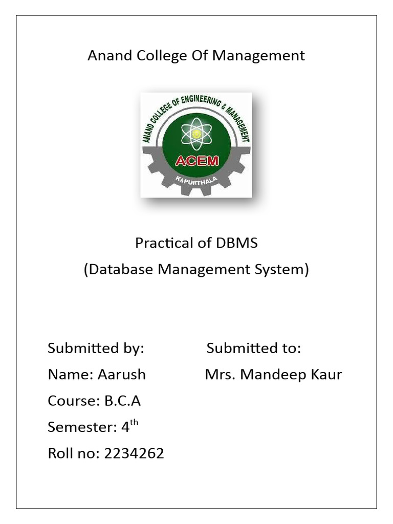 Front Page of Practicals | PDF | Databases | Computer Science