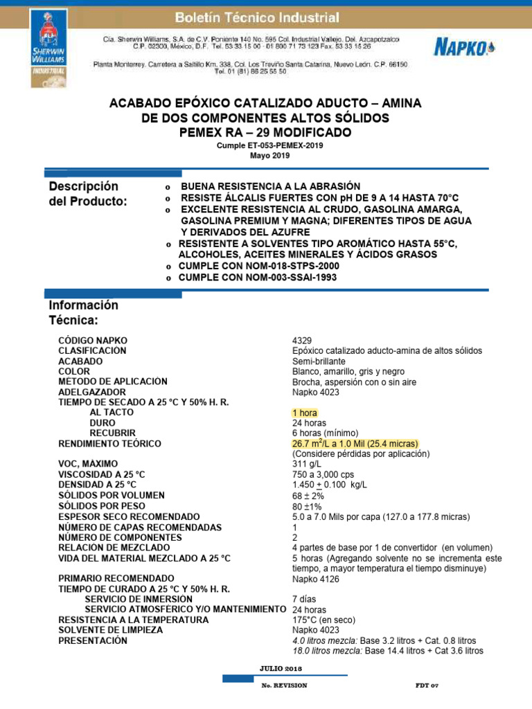 RA-29 MOD Napko-4329 ET-053-PEMEX-2019 | PDF | Solvente | Gasolina