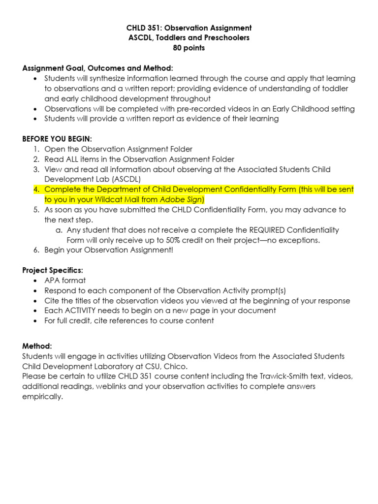 CHLD 351 - Observation Assignment | PDF | Child Development | Communication