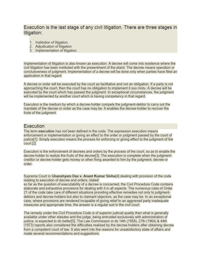 Execution is the last stage of any civil litigation | PDF | Judgment ...