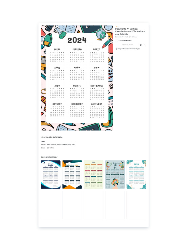 Documento A4 Vertical Calendario anual 2024 Vuelta al cole Colorido ...