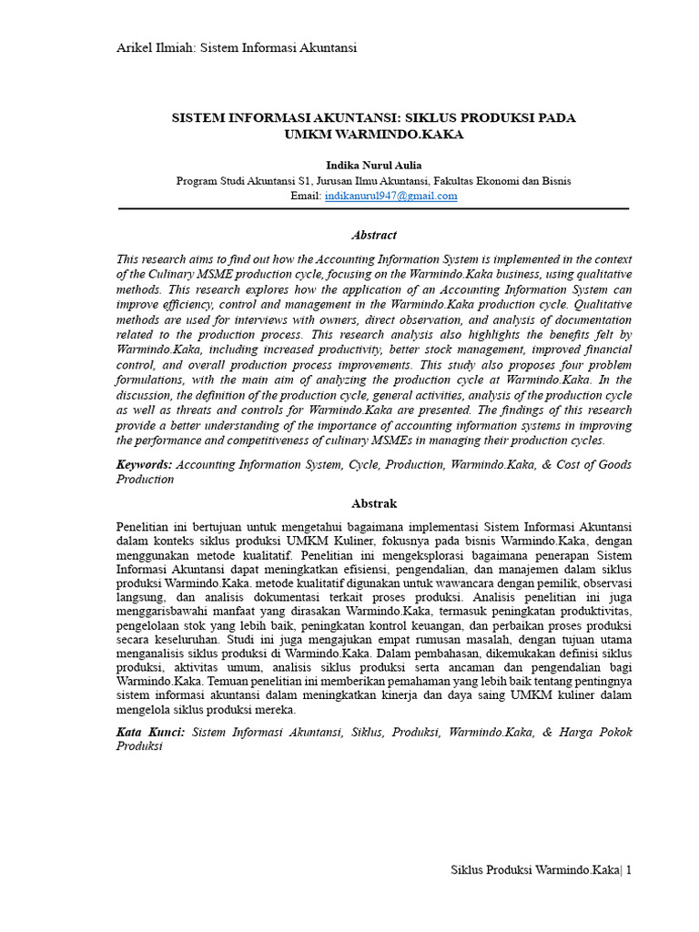 Artikel Siklus Produksi UMKM Warmindo - Kaka Makassar | PDF