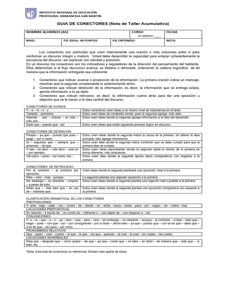 Maxi Guía Sobre Conectores (SOLUCIONES) | PDF | Lingüística | Gramática