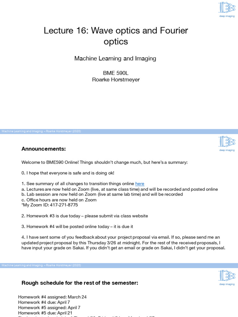 lecture_16_intro_Fourier_optics | PDF | Coherence (Physics) | Electromagnetic Radiation