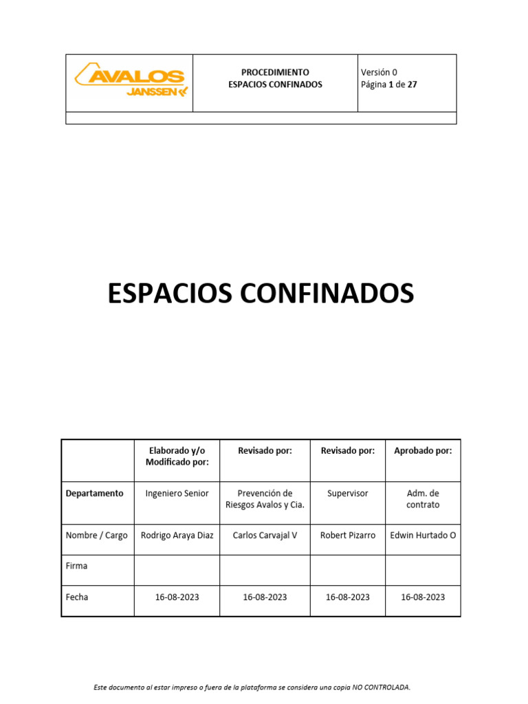 P-EC-AV-SSO-01 Espacios Confinados | PDF