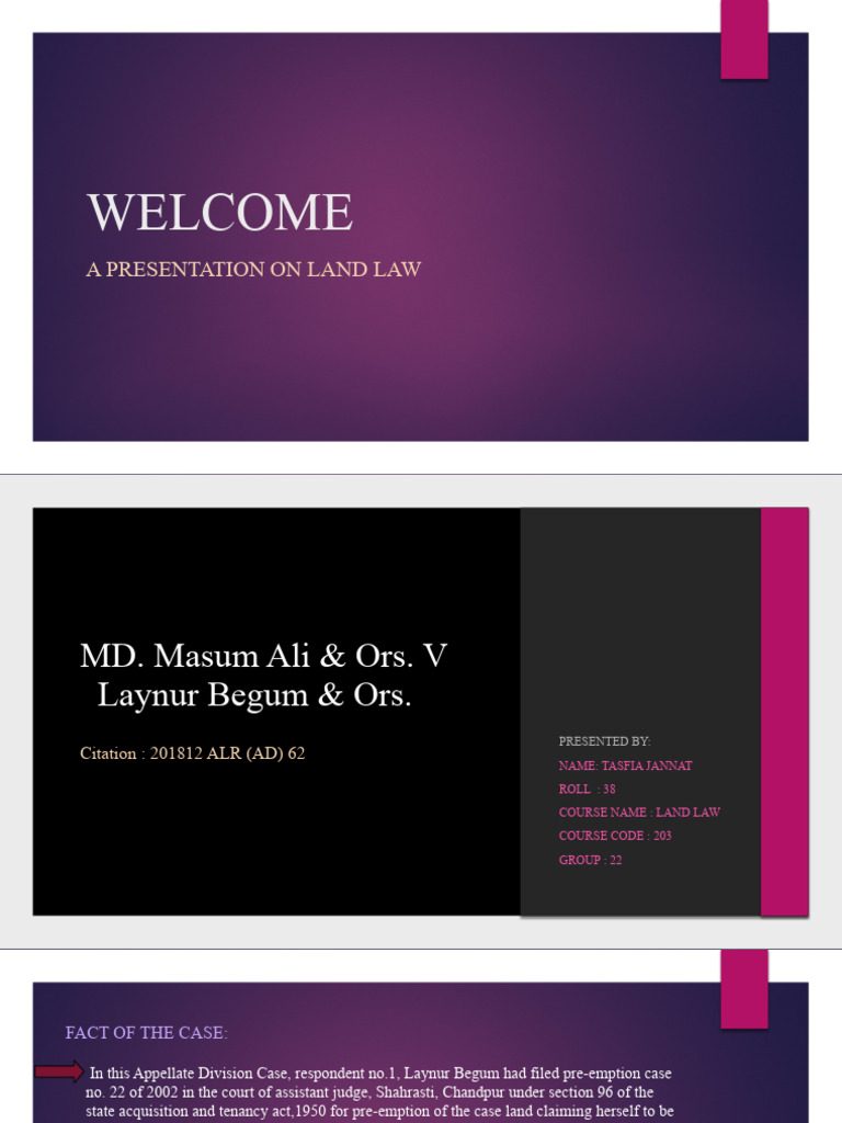 Land Law Case Analysis: Pre-emption Rights | PDF | Judgment (Law) | Appeal