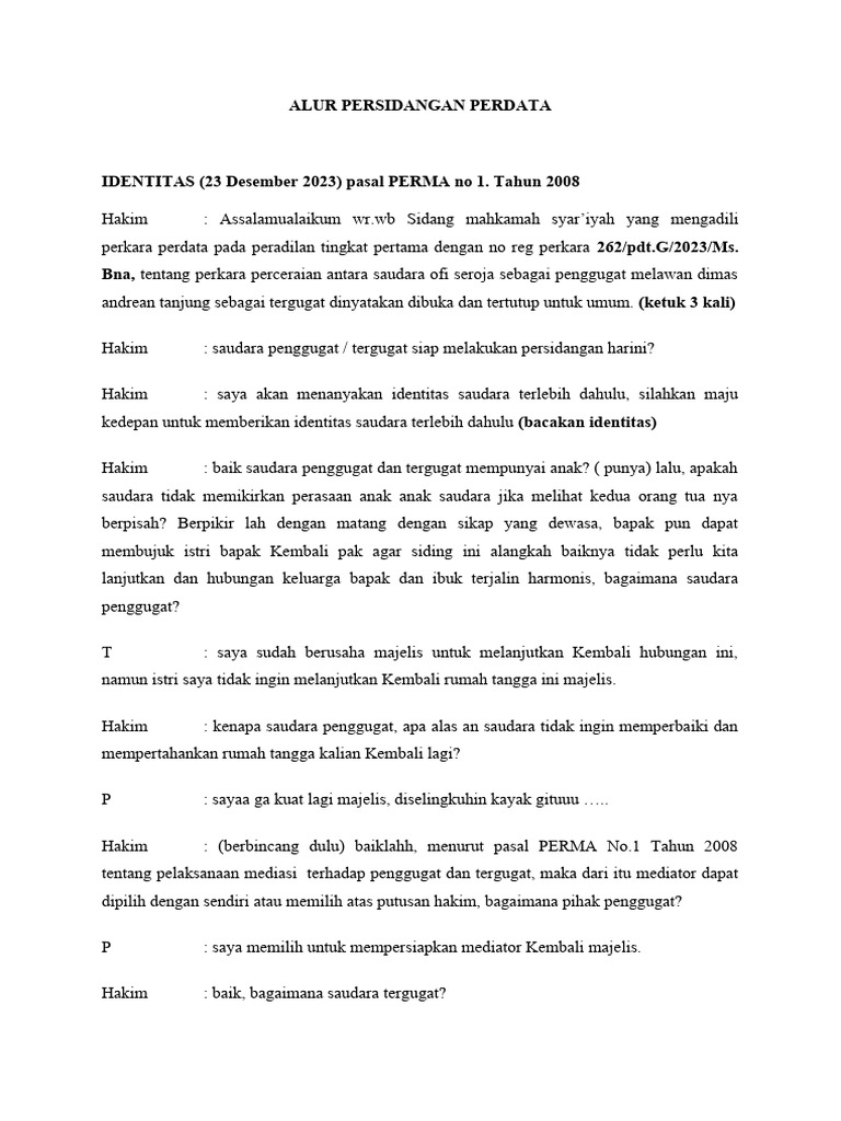 Alur Persidangan Perdata | PDF | Hukum