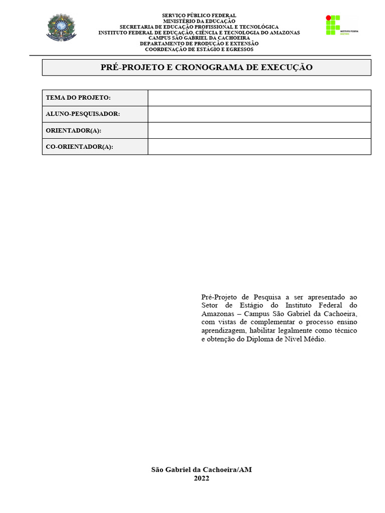 2 Preprojeto e Cronograma PCCT CSGC 2022 | PDF | Teoria | Science