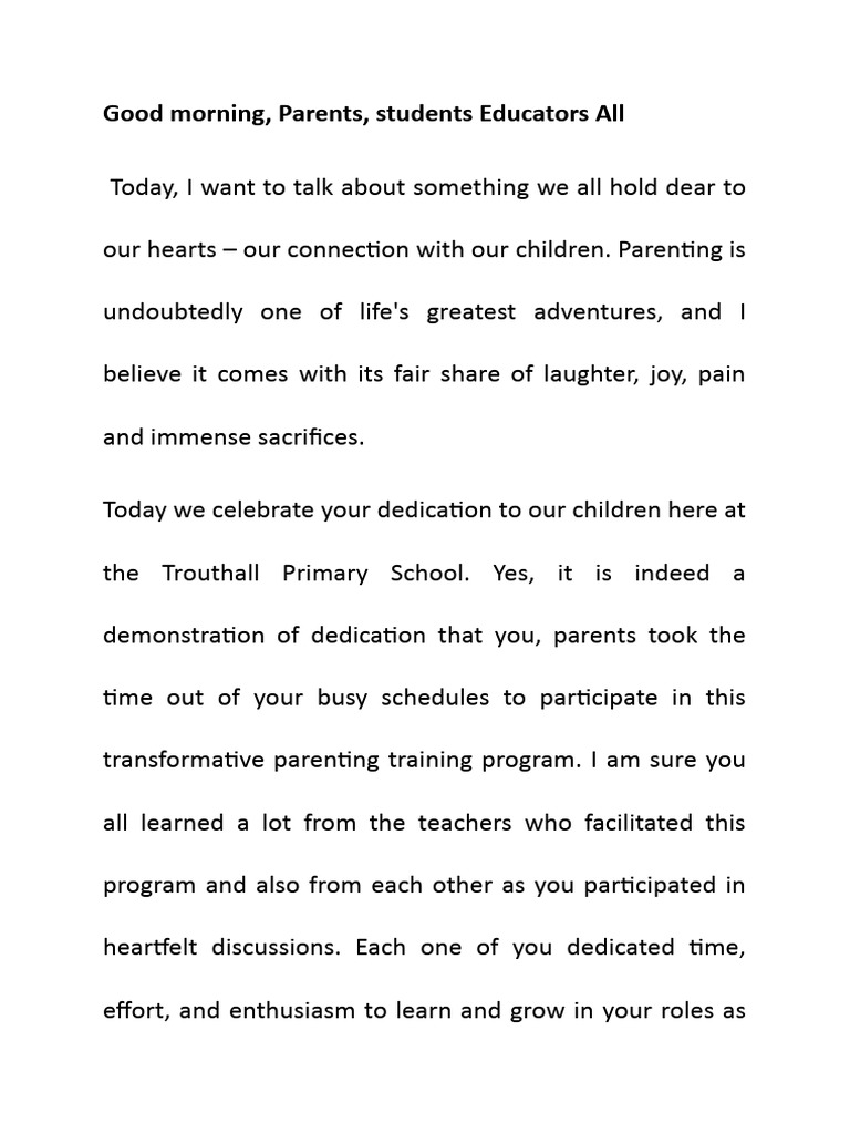 Trouthal Parents speech | PDF | Parenting | Love