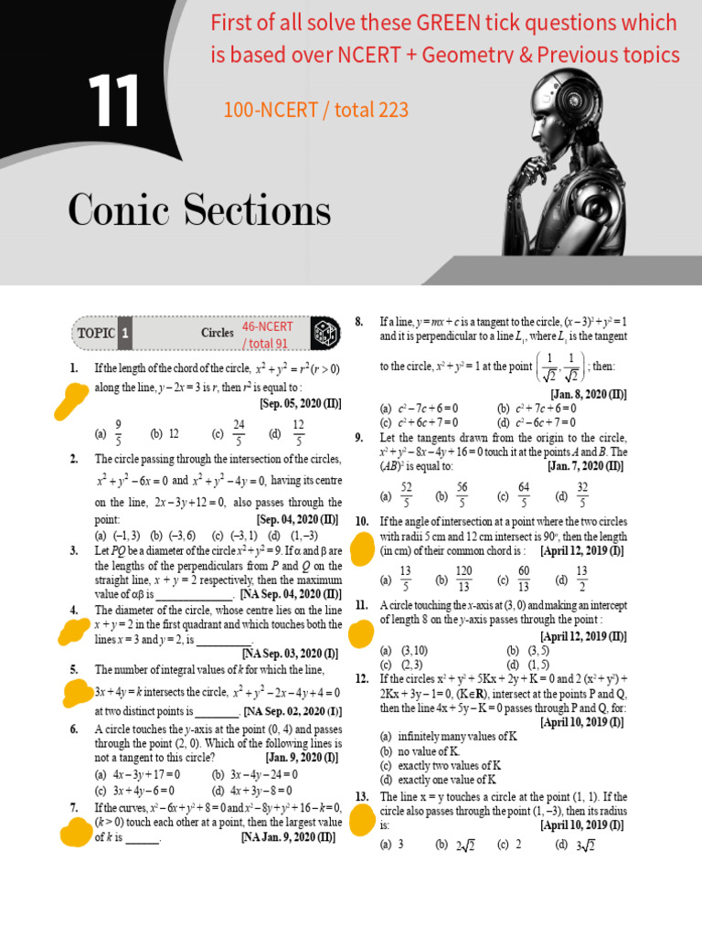 Conic Sections PYQ JEE Main Mathematics | PDF | Circle | Euclid