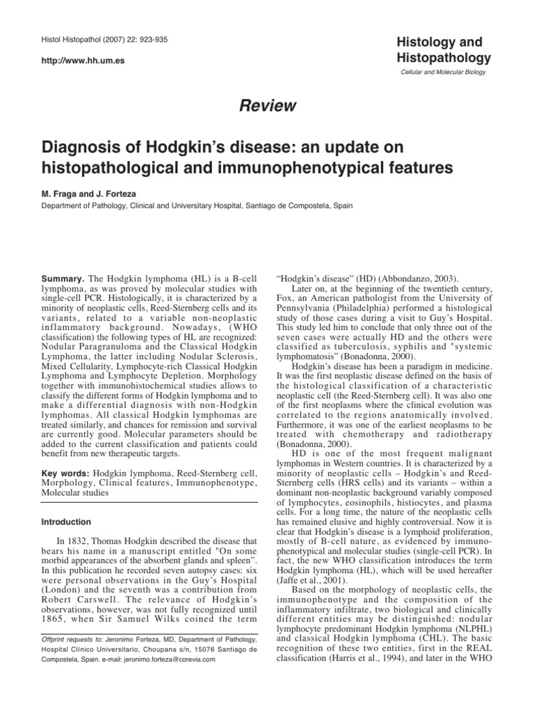 Diagnosis of Hodgkins Disease An Update On Histopathological and Immunophenotypical Features ...