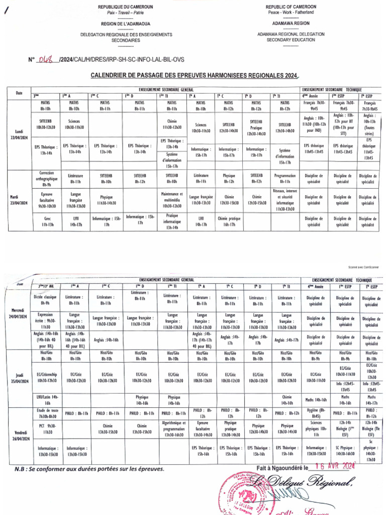 Calendrier de Passage Des Épreuves Harmonisees Régionales | PDF