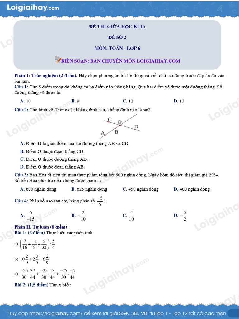 De Kiem Tra Giua Hoc Ki 2 Toan 6 de So 2 Ket Noi Tri Thuc 1675332217 | PDF