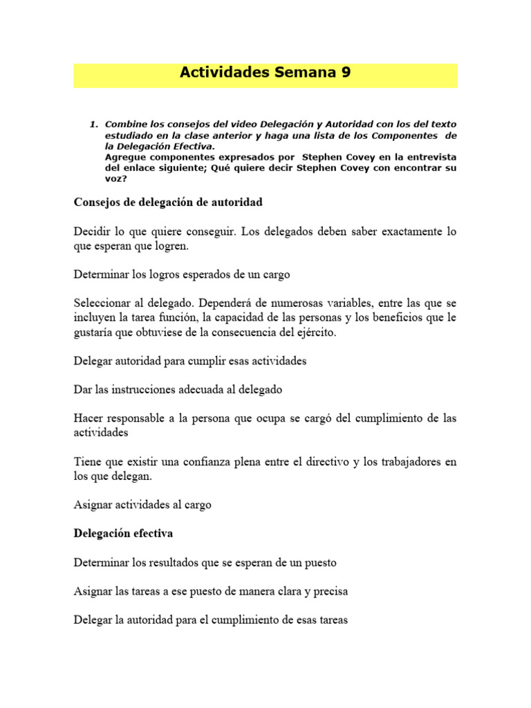 Actividades Semana 9 | PDF | Liderazgo