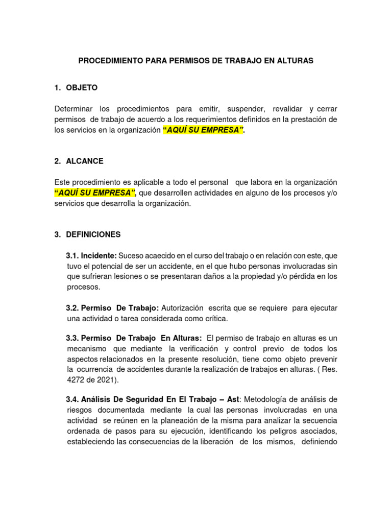 Procedimiento para Permisos de Trabajo | PDF | Planificación