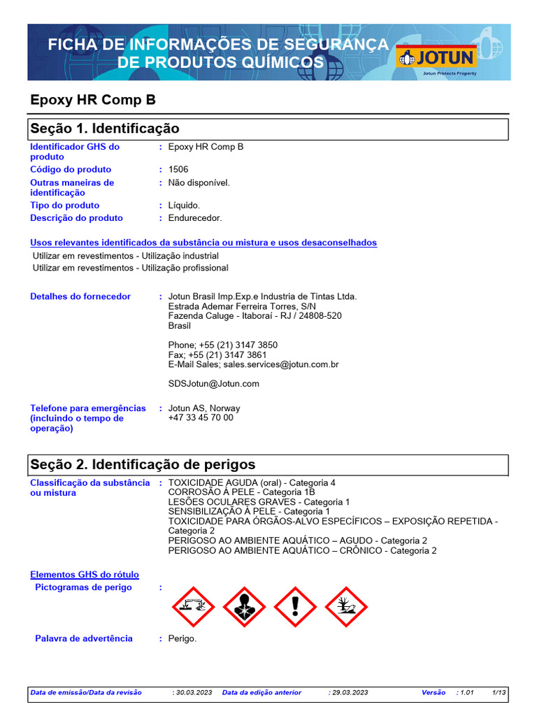 SDS 1506 Epoxy HR Comp B Por BR | PDF | Celsius | Dor