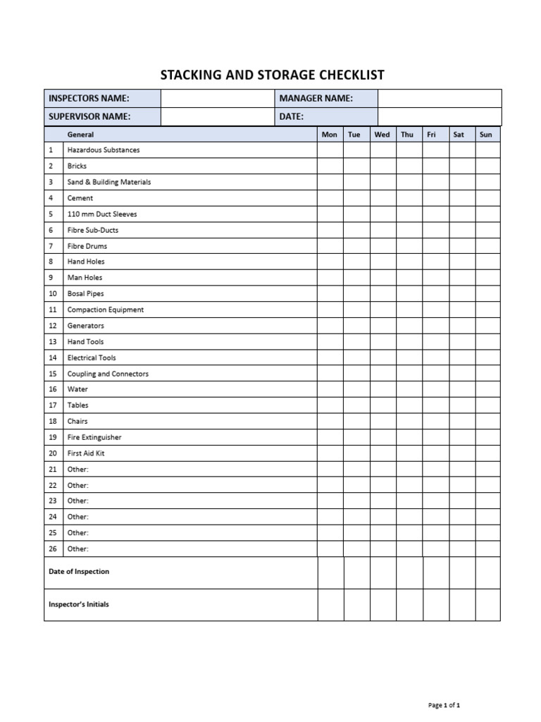 Checklist - Stacking & Storage Inspection - 2021 | PDF