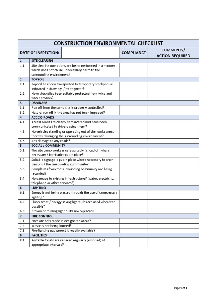 Checklist - Environmental - 2024 | PDF | Waste | Pollution