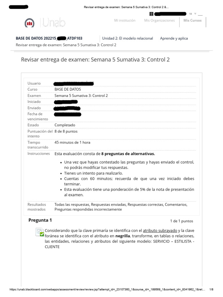 Revisar Entrega de Examen - Semana 5 Sumativa 3 - Control 2 &.. | PDF | Informática | Gestión de ...