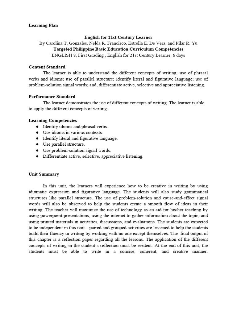 Learning Plan | PDF | Idiom | Learning