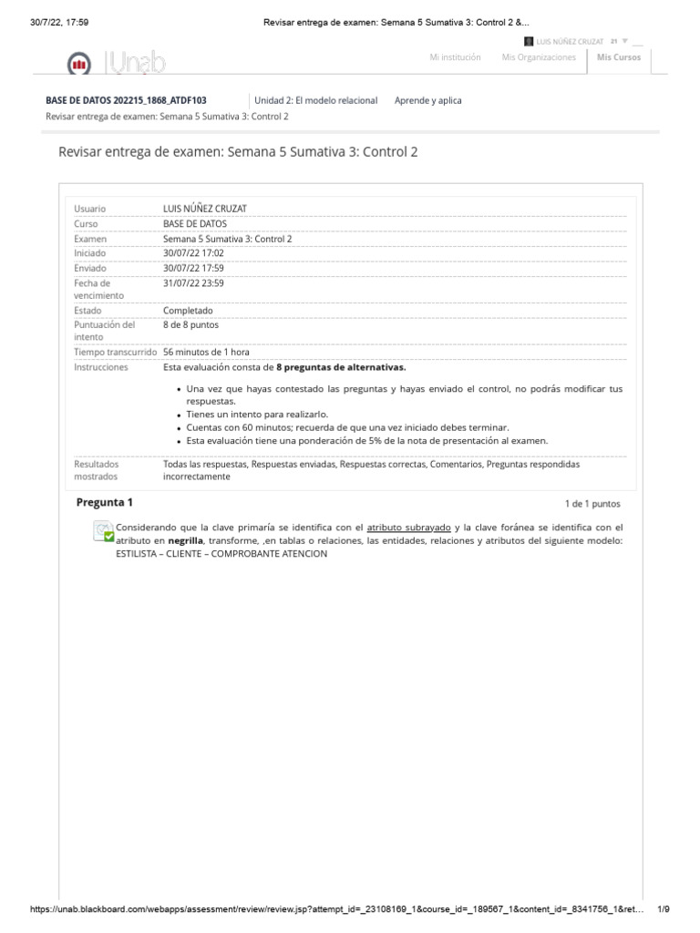 Revisar Entrega de Examen - Semana 5 Sumativa 3 - Control 2 &.. | PDF | Gestión de datos | Bases ...