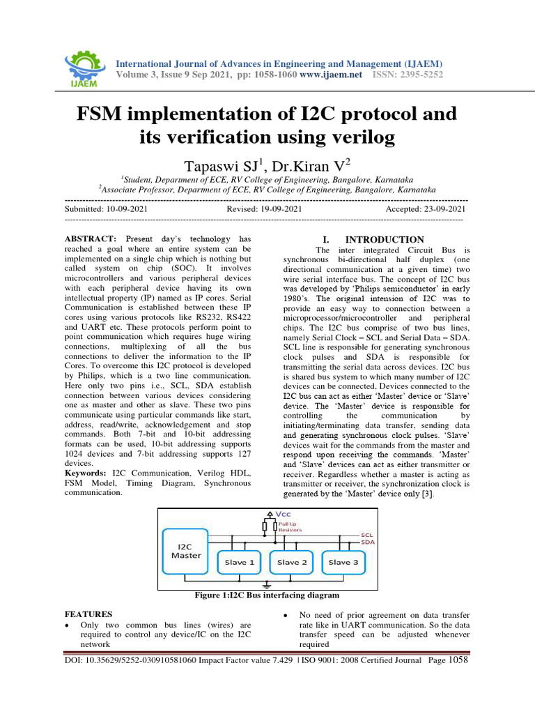 Fsm Implementation Of I2c Protocol And Its Verification Using Verilog Pdf Telecommunications 