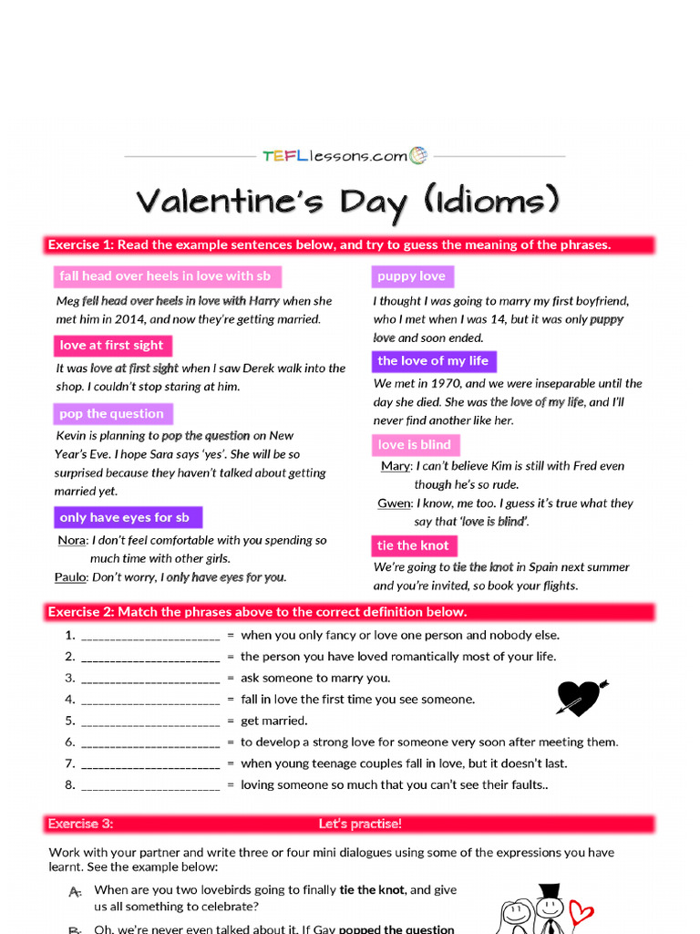 Valentines Day Idioms Direct Method Activities | PDF