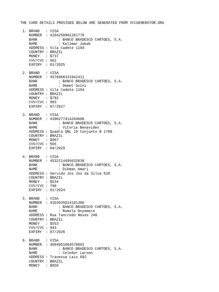Generated Credit Card Details List | PDF | Credit Card | Service Industries