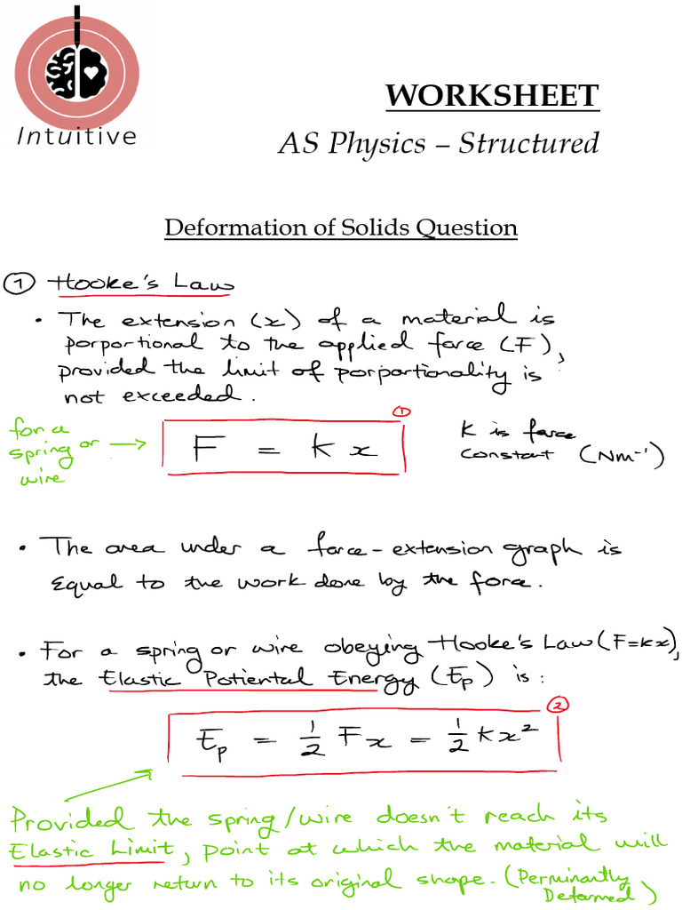Deformation of Solids Question - WORKSHEET | PDF