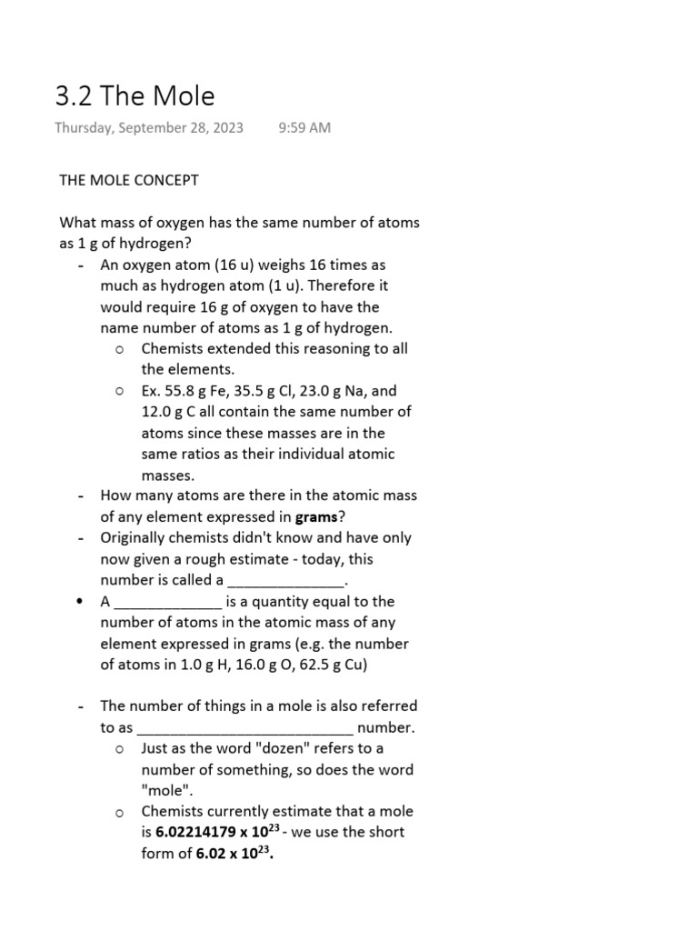 3.2 The Mole | PDF | Mole (Unit) | Chemistry