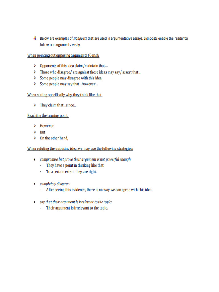Argumentative Essay - Signposts and Vocabulary | PDF