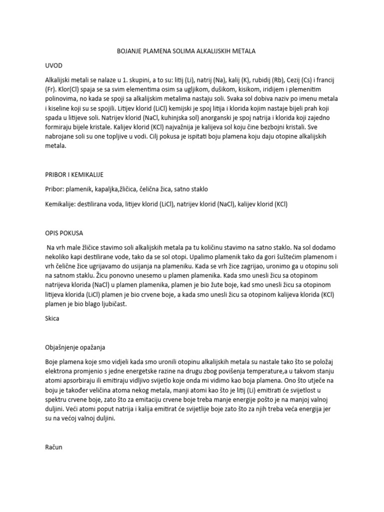 Bojanje Plamena Solima Alkalijskih Metala | PDF