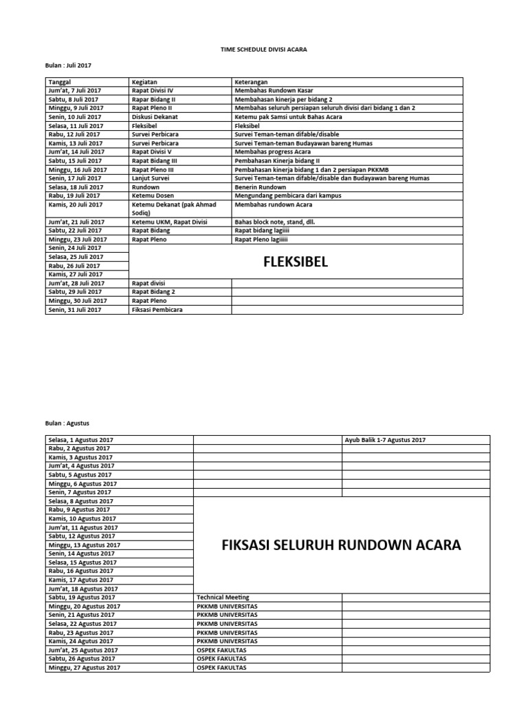 Time Schedule Divisi Acara | PDF | Karier & Perkembangan