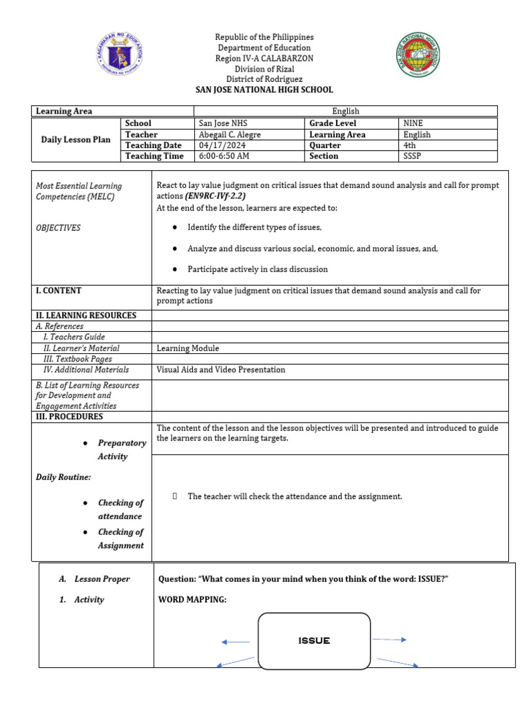 CO4 Quarter 4 | PDF | Learning | Lesson Plan