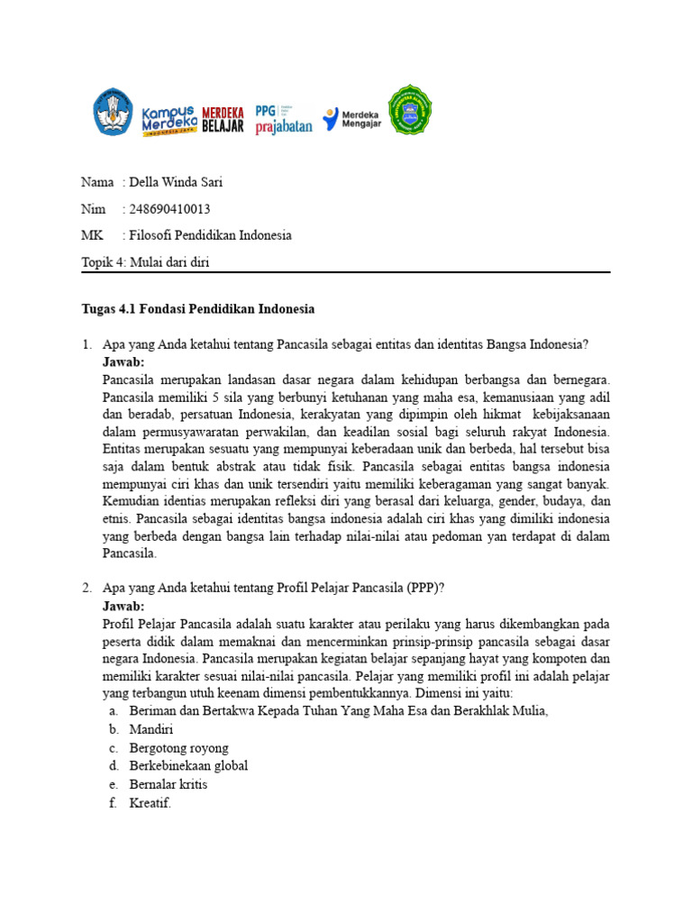 Topik 4 Mulai Dari Diri Filosofi Pendidikan Della Winda Sari | PDF