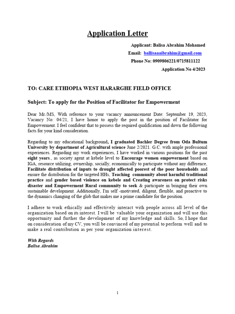 Empowerment Facilitator Application | PDF | Empowerment | Community