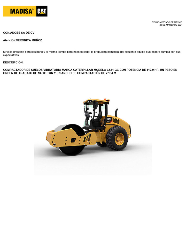 Propuesta Compactador Caterpillar CS11 GC | PDF | Carros deportivos ...