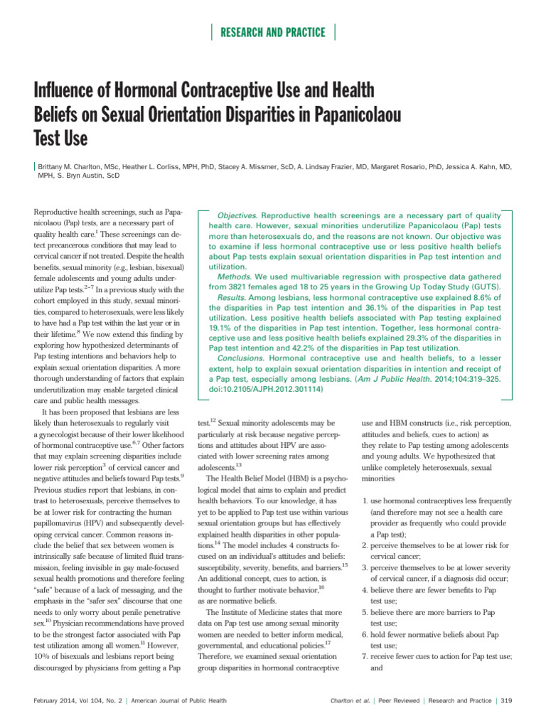 Influence of Hormonal Contraceptive Use and Health Beliefs On Sexual Orientation Disparities in ...