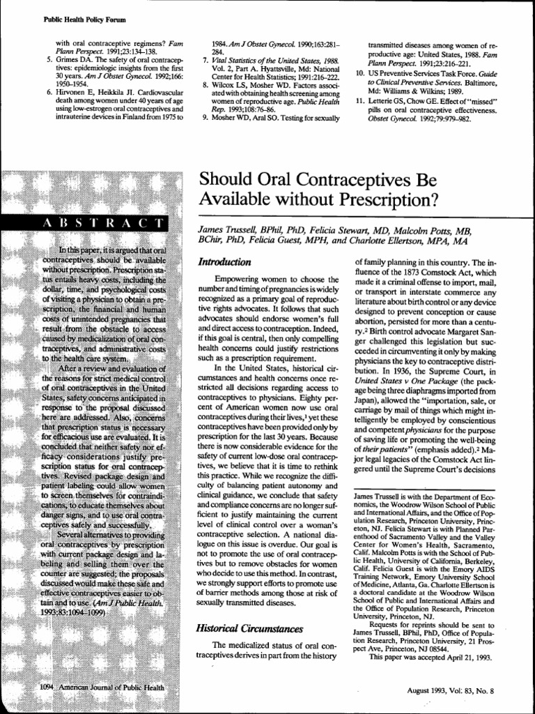 Should Oral Contraceptives Be Available Without Prescription | PDF ...