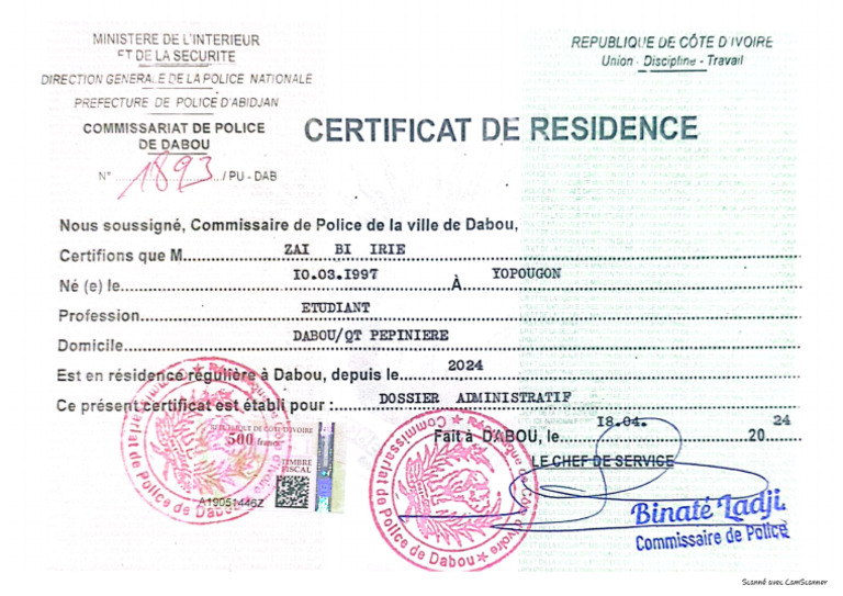 Certificat de Residence | PDF