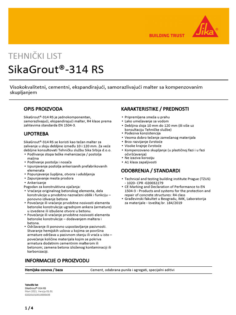 Sikagrout 314 Rs | PDF