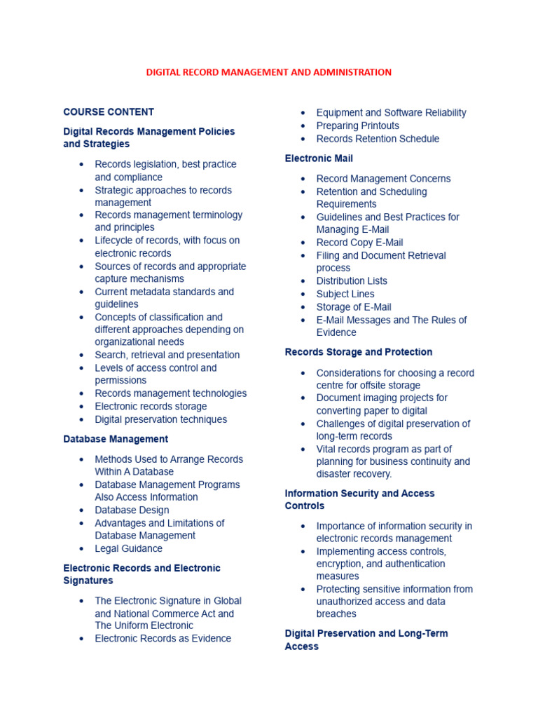 Digital Record Management and Administration | PDF | Records Management ...