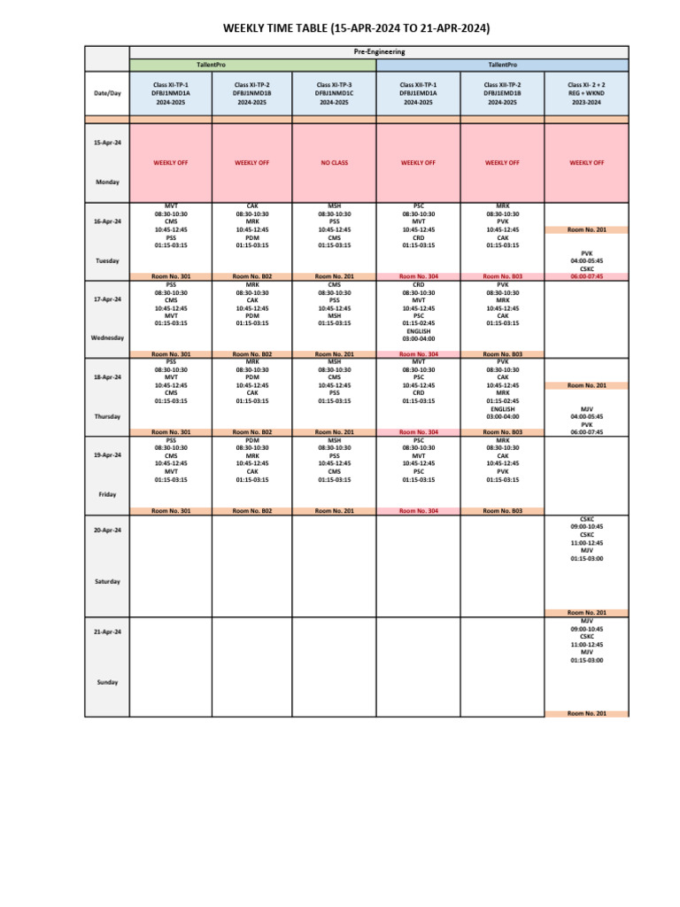Iit-Jee Time Table 15 Apr - 21 Apr | PDF