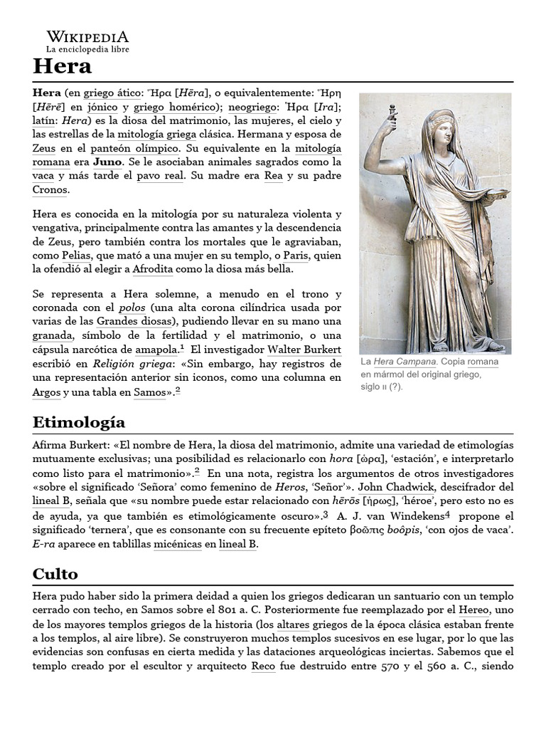 Hera historia griega | PDF | Hera | Zeus