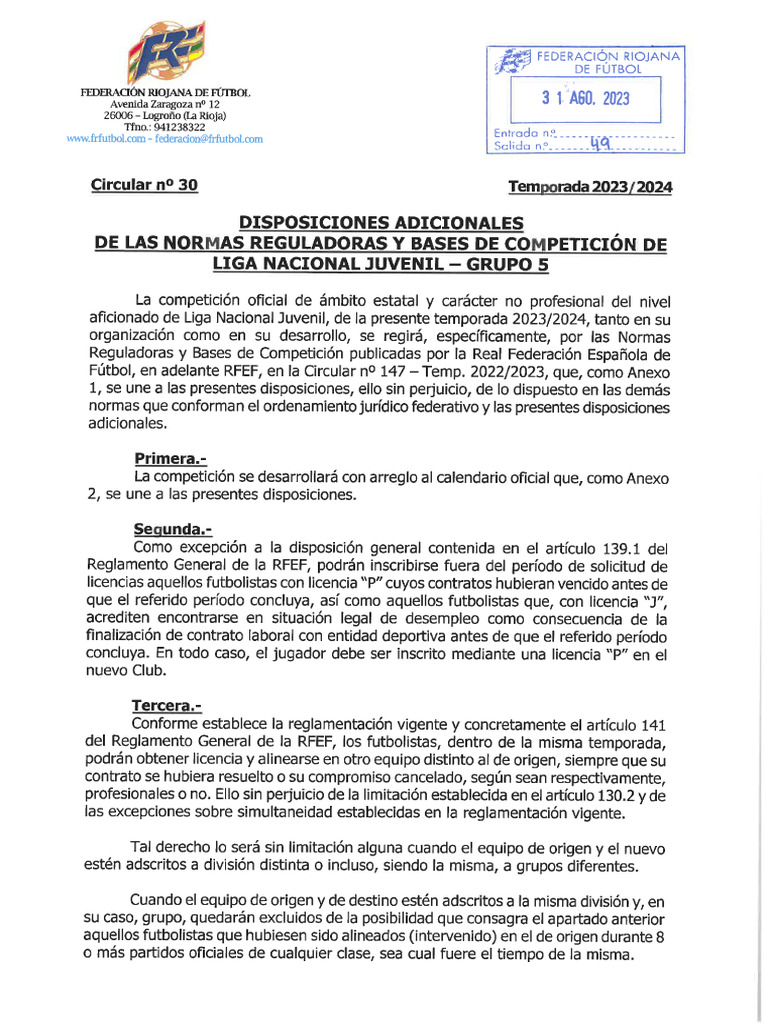 Circular n30 FRF 2023 2024 2 | PDF | la Liga | Árbitro