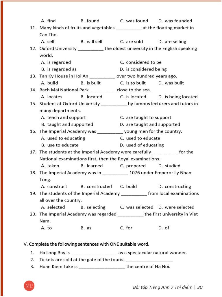 Bai-Tap-Tieng-Anh-7-Thi-Diem PART 4 | PDF | Traffic | Hanoi