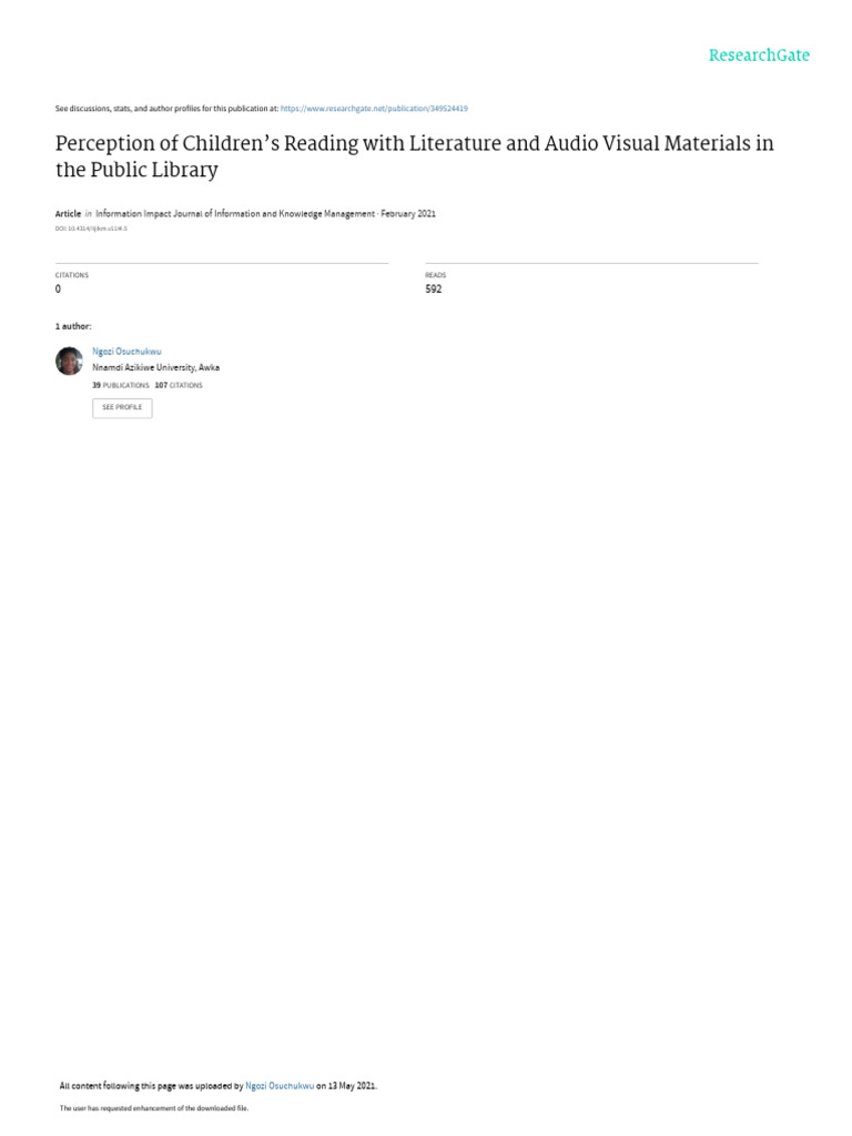 Perception of Childrens Reading With Literature A | PDF | Libraries ...