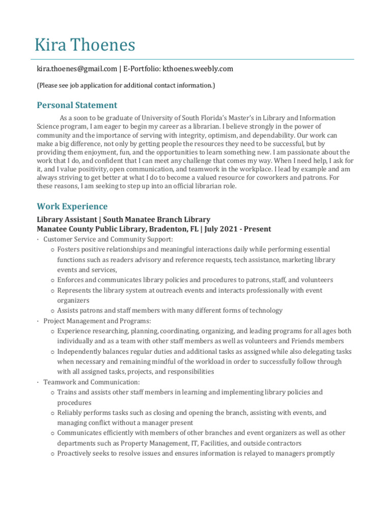 Librarian Career Objective and Resume | PDF | Libraries | Librarian