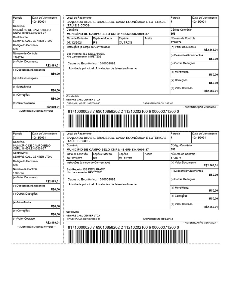 Boleto ISS Declarado | PDF | Dinheiro | Finanças pessoais