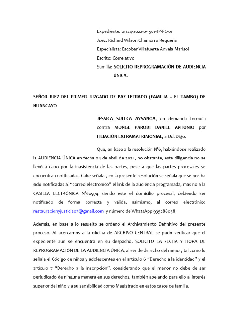 Solicito Reprogramación | PDF | Ley Pública | Judicaturas